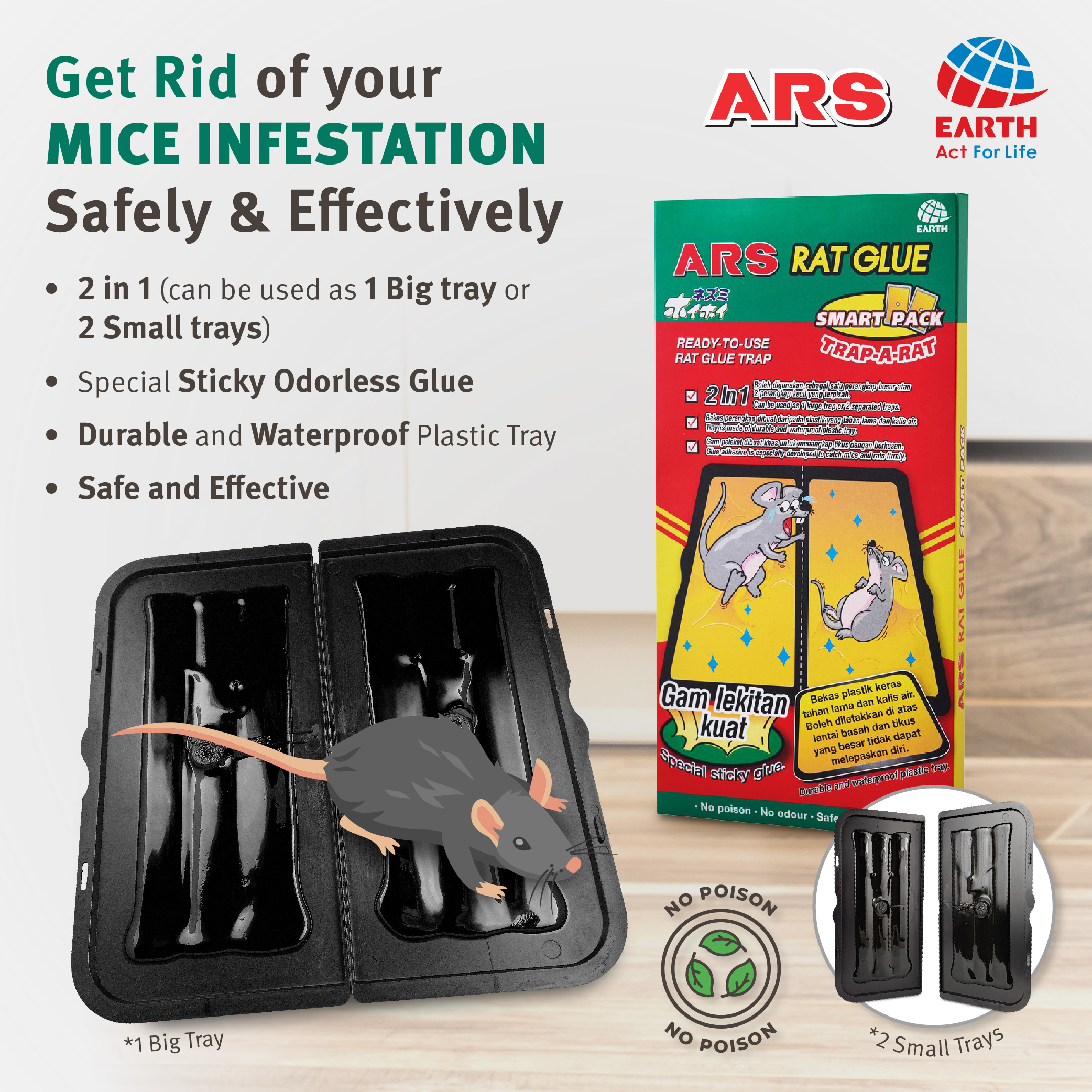 ARS Rat Glue Trap Extra Strong – Non-Toxic Mouse & Rodent Catcher for ...