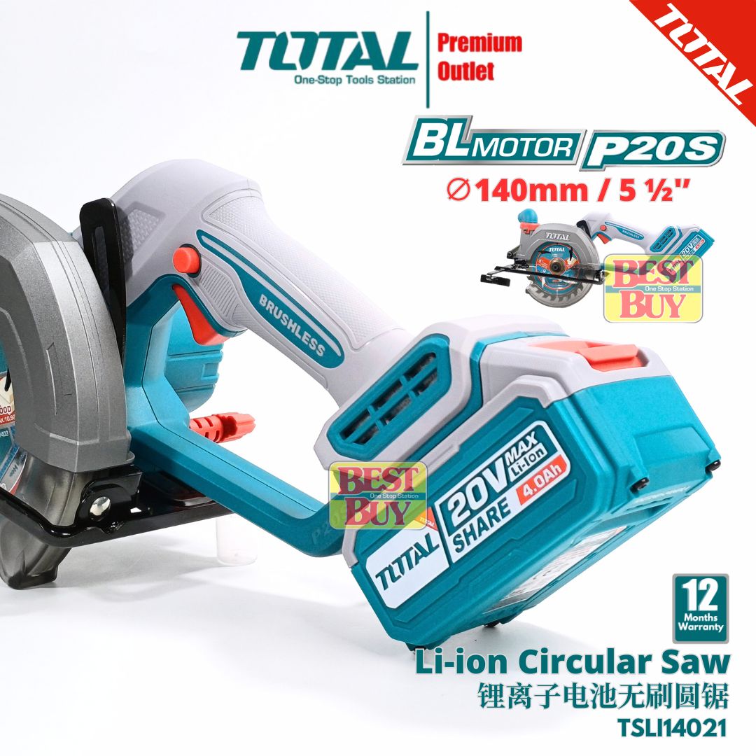 TOTAL Li-ion Circular Saw 5½'' + 1 Pc 20V 4.0Ah Battery, 1 Pc Charger ...