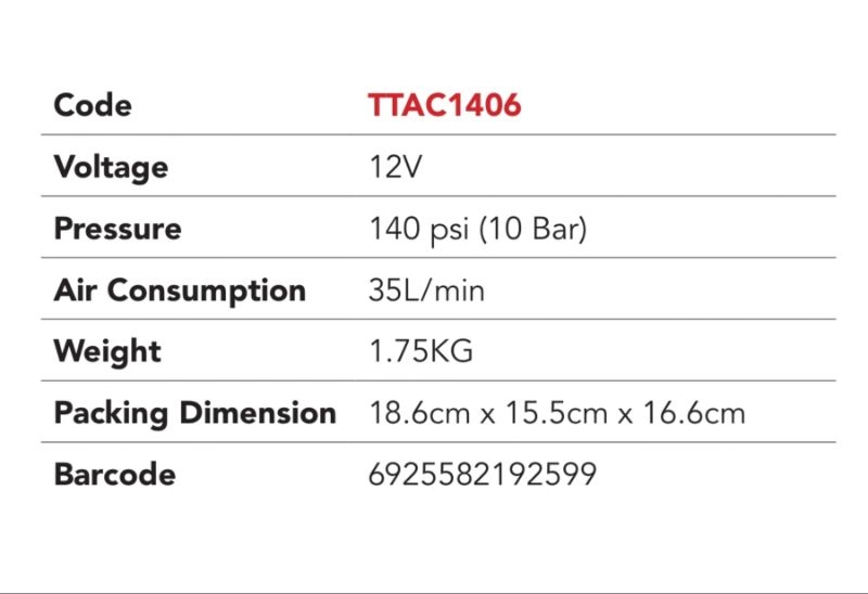 TOTAL Auto Air Compressor T-TTAC1406 | Shopee Malaysia
