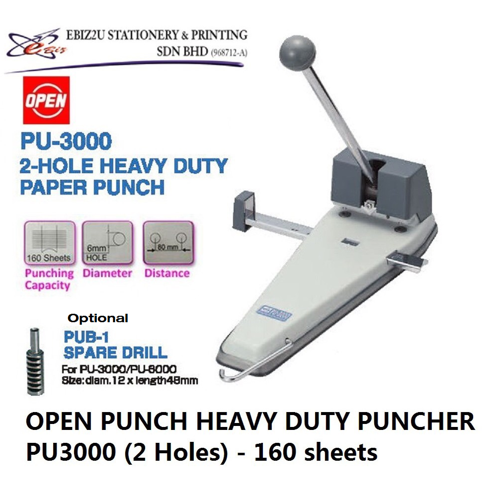 OPEN PUNCH HEAVY DUTY PUNCHER PU-3000 2 Hole - 160 sheets 2 Hole ...