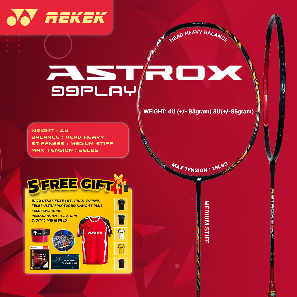 YONEX Astrox 99 Play Red / White Badminton Racket Original YONEX ...