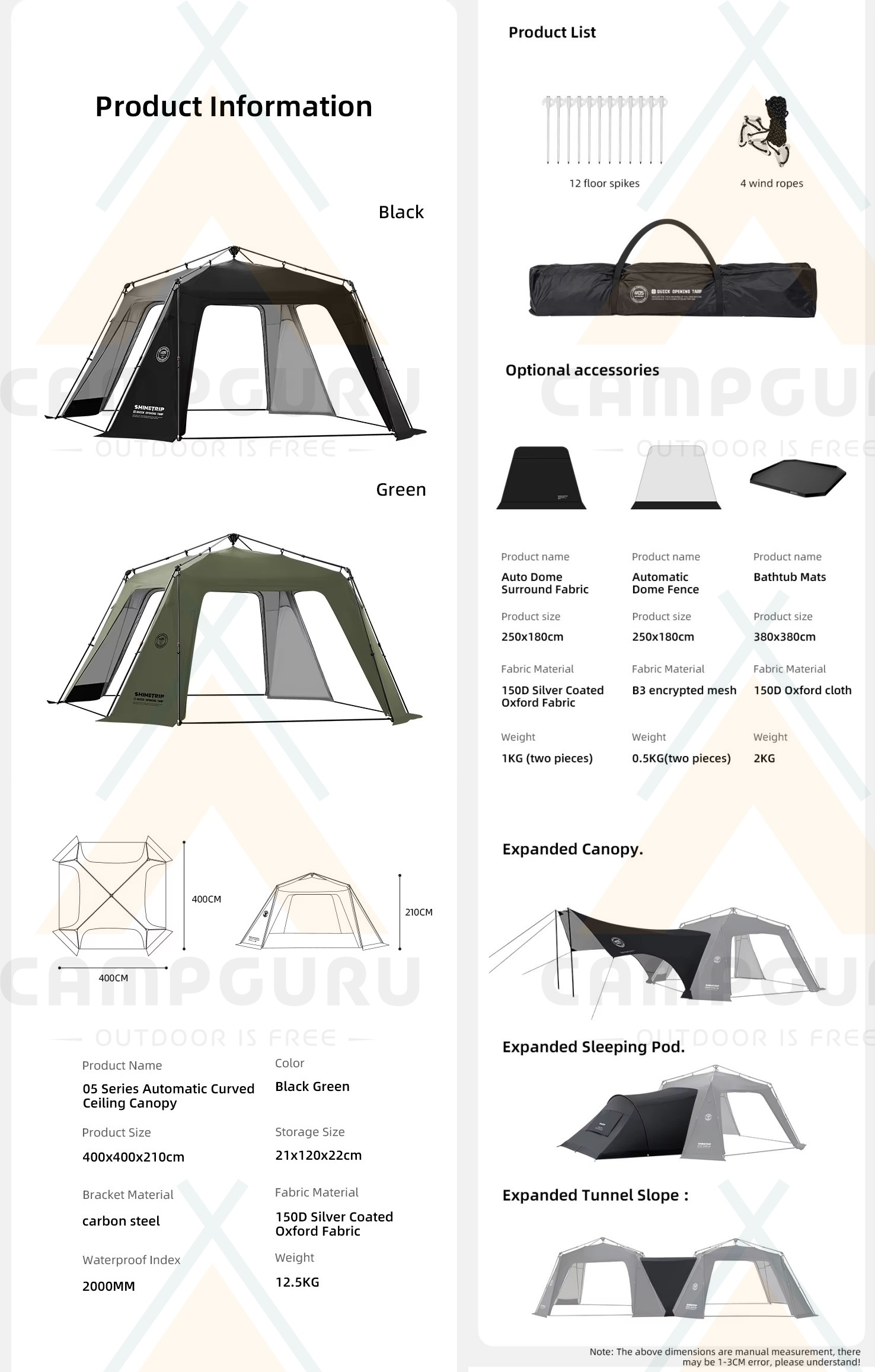 ShineTrip 05 Series Automatic Dome Shelter Large Canopy Flysheet A502 ...