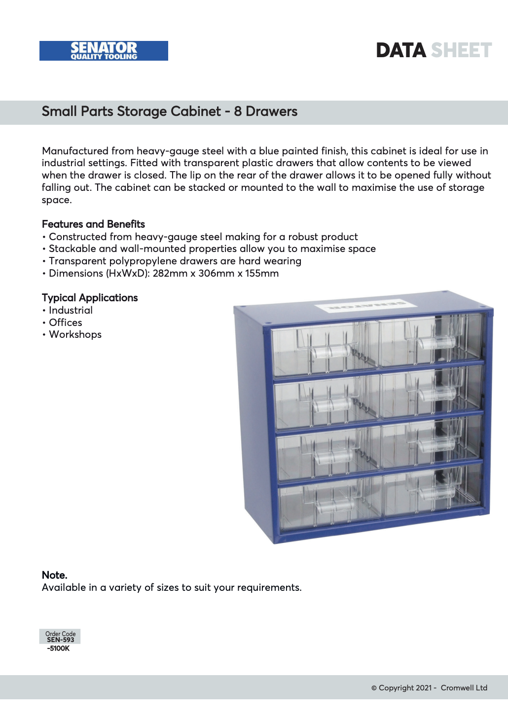 Ready Stock! SENATOR 8 DRAWER SMALL PARTS STORAGE CABINET SEN5935100K ...