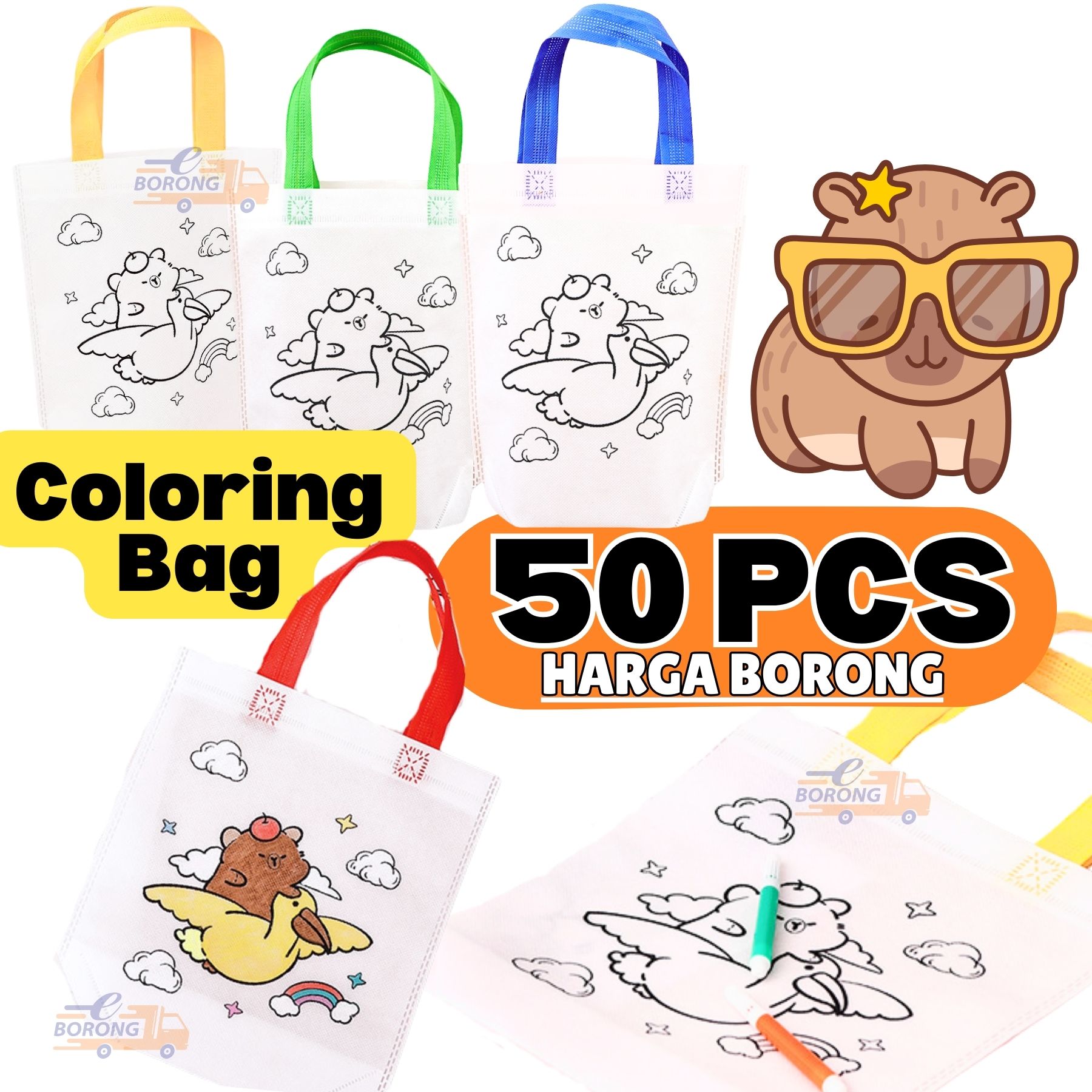 BORONG【50 pcs】Goodies Bag Gift Bag Coloring Kids Birthday Party ...