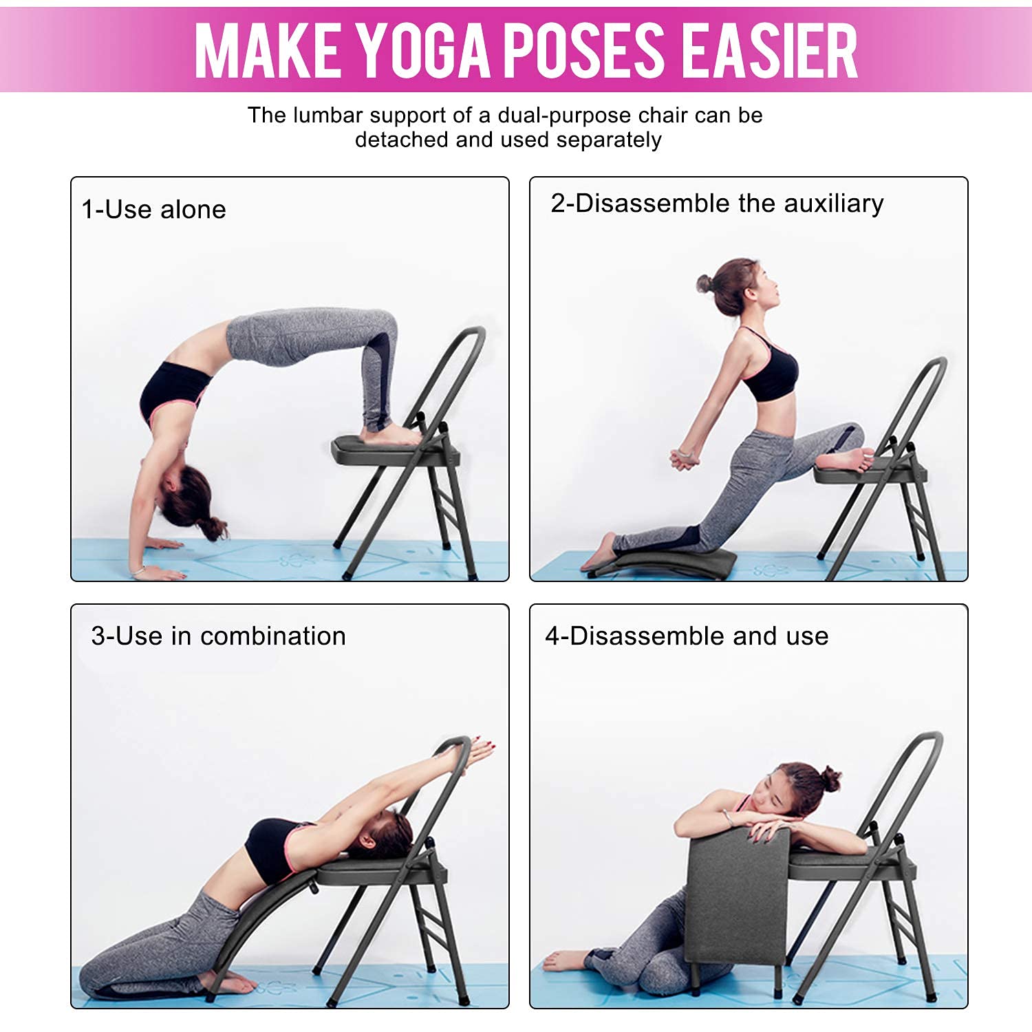 Luxury Yoga Auxiliary Foldable Chair with Lumbar Back Support Balance ...