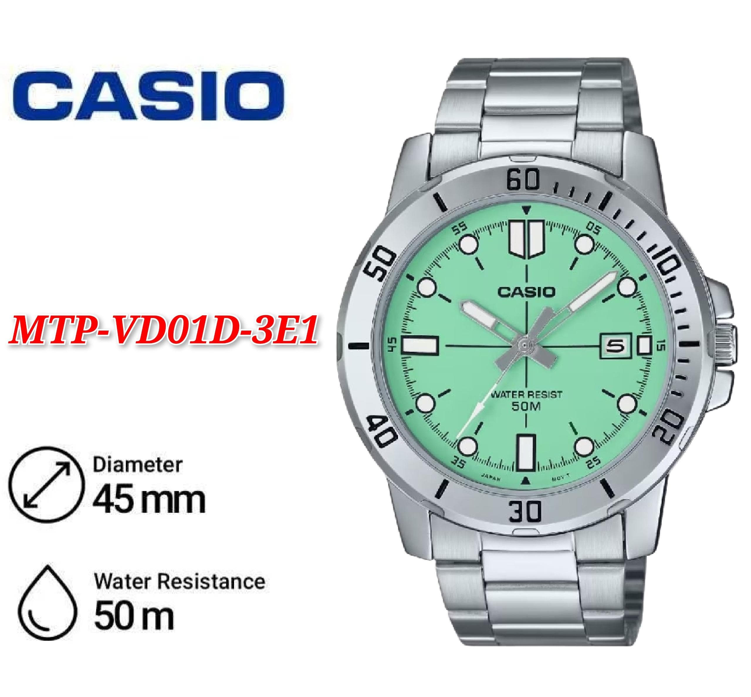 Casio General Mtp Vd01d 3e1 Silver Stainless Steel Band Men Watch Mtp Vd01d Shopee Malaysia