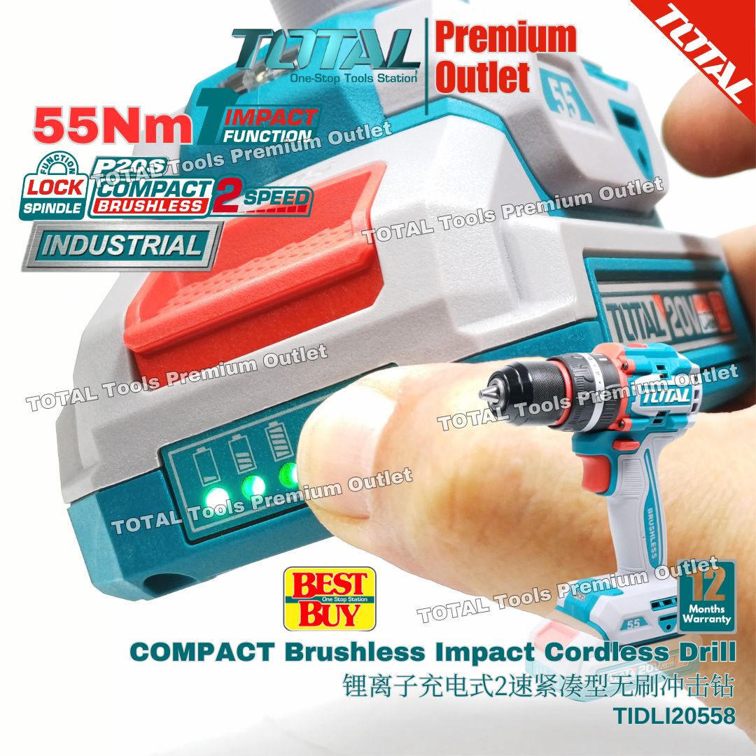TOTAL Tools 55Nm BL motor compact cordless impact drill w/47 pcs ...