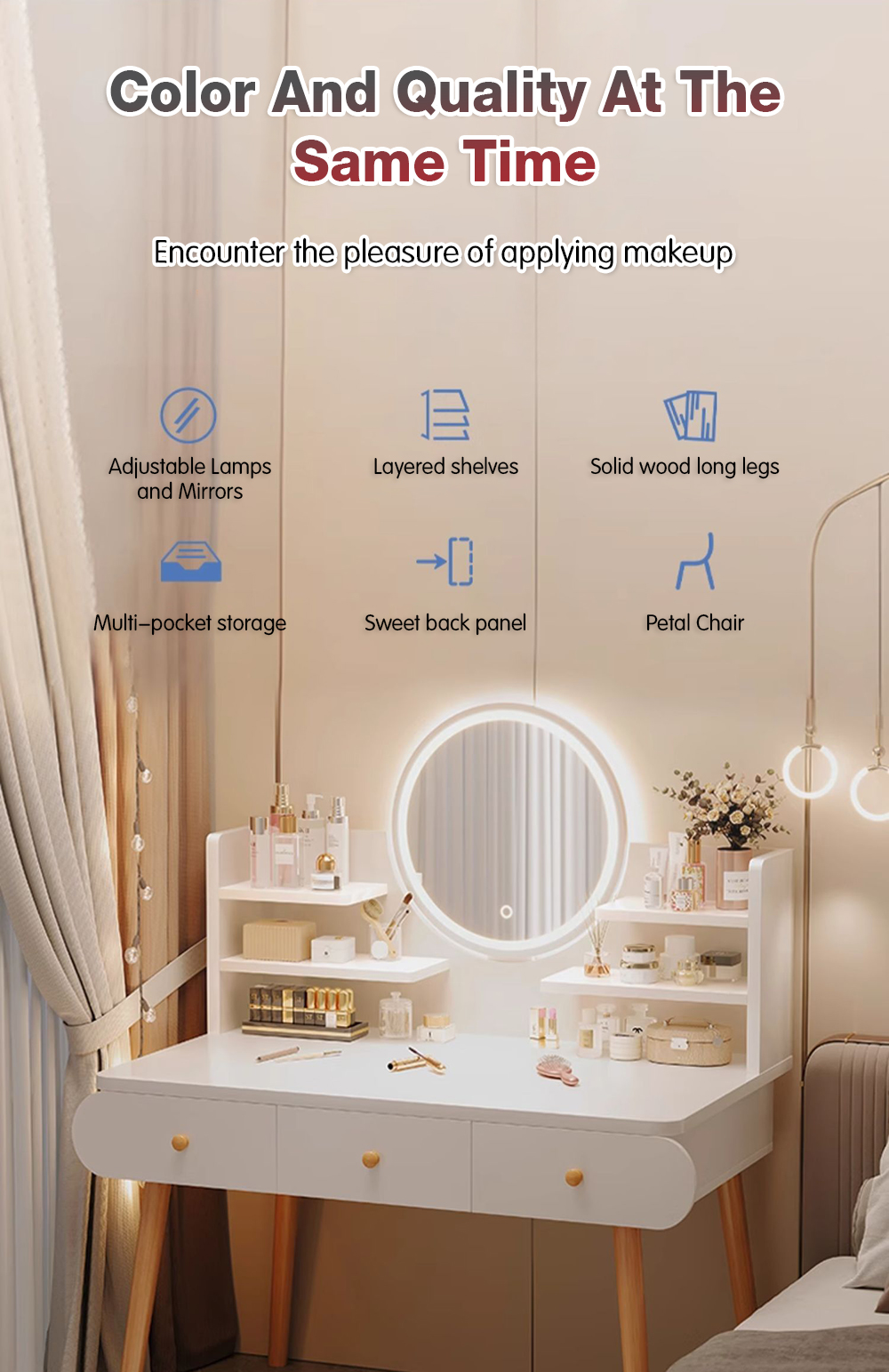 Dressing Table with LED Mirror Meja Solek With Drawer Storage Desk Meja Makeup Up Table Cosmetic ...