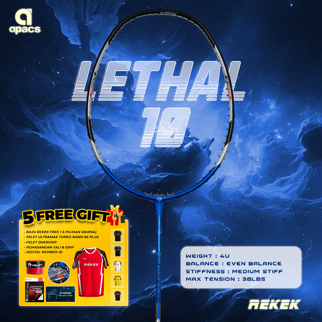 APACS Lethal 10 Badminton Racket Pakej Grip + Tali Best Quality Raket ...
