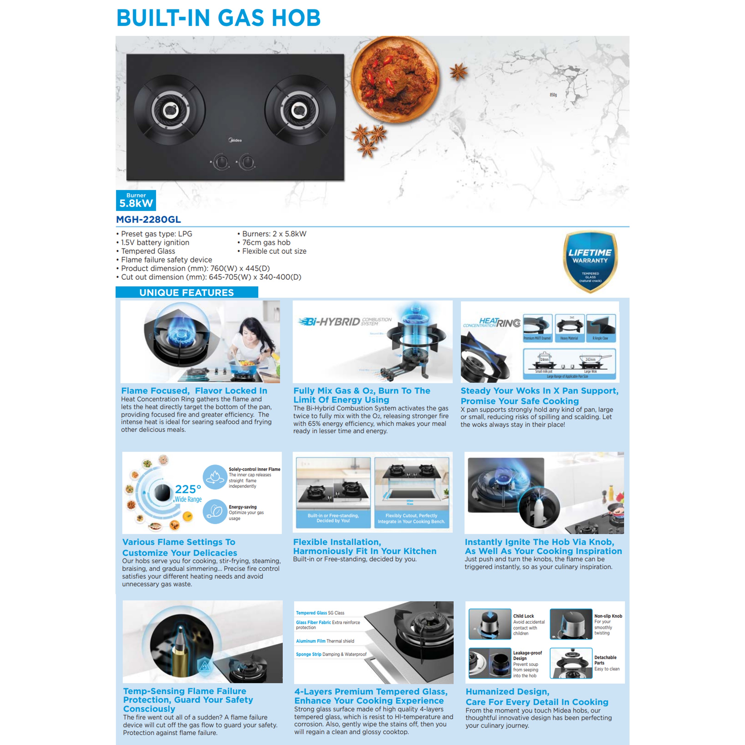 Midea Built-in Hob (Stainless Steel - 5.8kW / Tempered Glass - 5.2kW) 2 ...