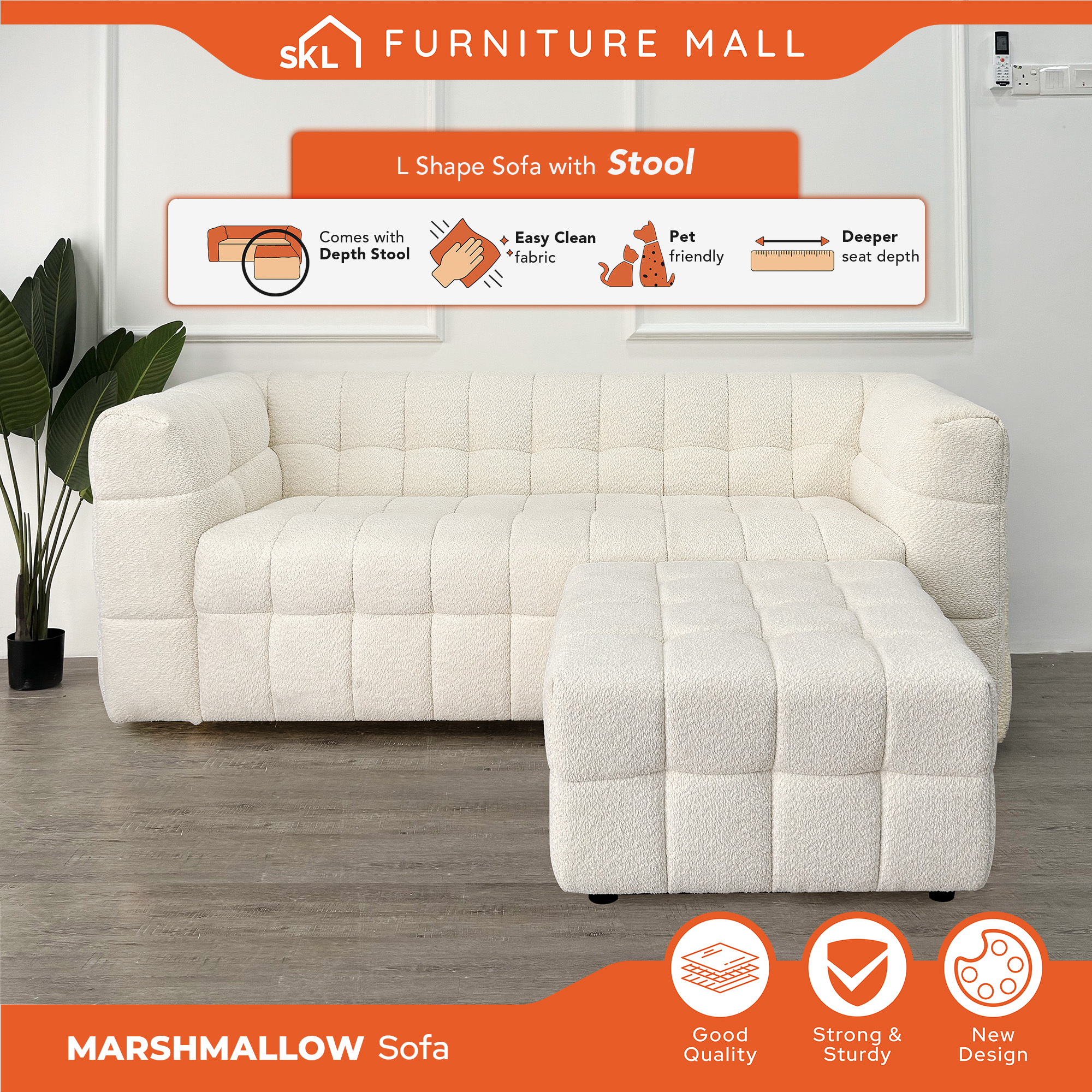 🔥CASHBACK+2000 COINS🔥 SKL Furniture Marshmallow 3 Seater Sofa With ...