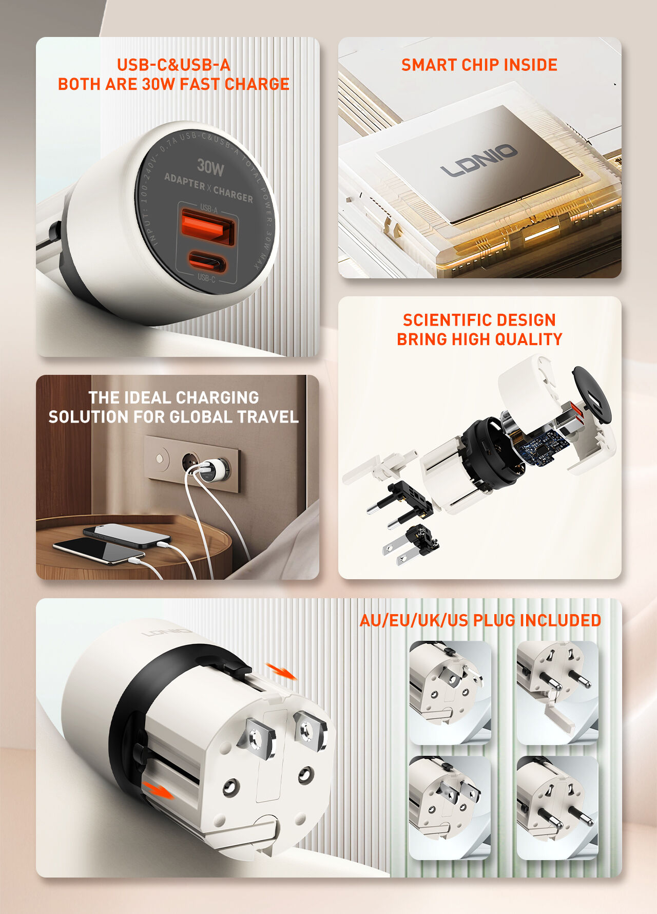 LDNIO Q2319 PD+QC30W / Q2420 PD45W+QC30W USB-A + USB-C 2 Ports Fast ...