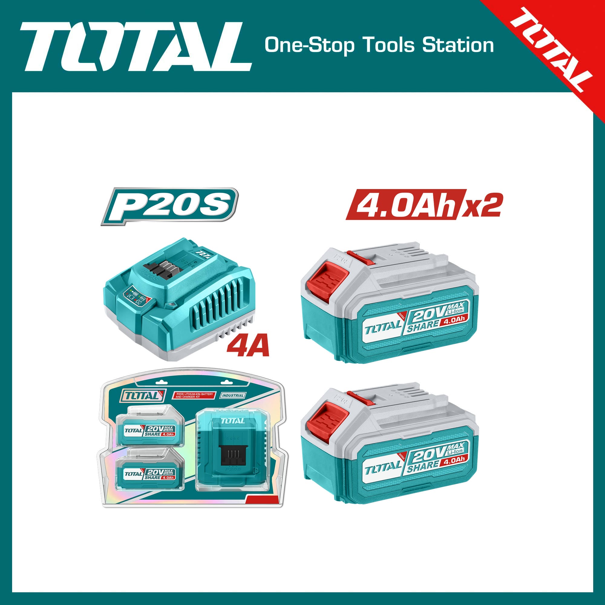 TOTAL P20S Lithium-Ion battery and charger kit TFBCPK1424 | Shopee Malaysia