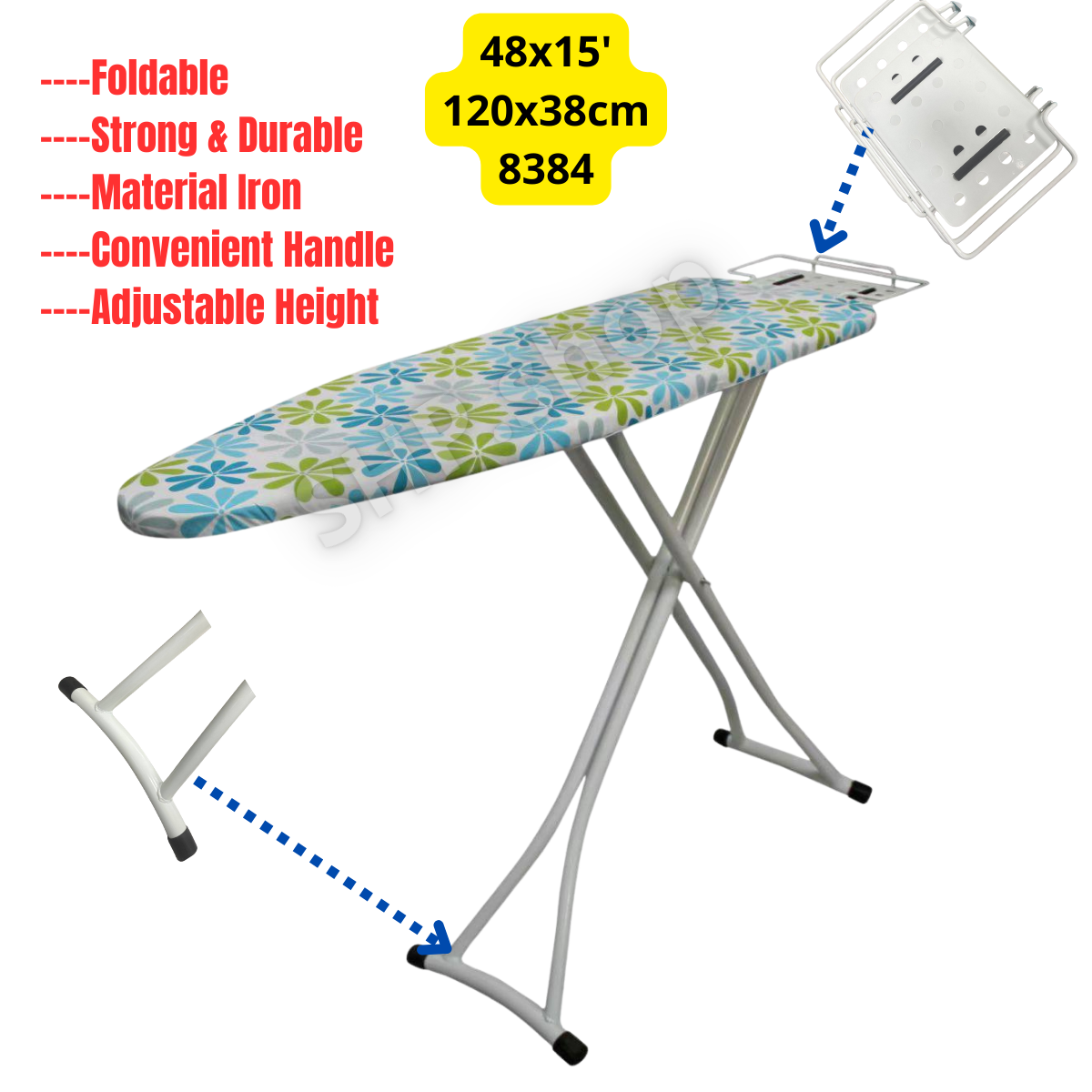 Mesh Top Ironing Board 120cm x 38cm (8384-T) – Foldable & Anti-Slip ...