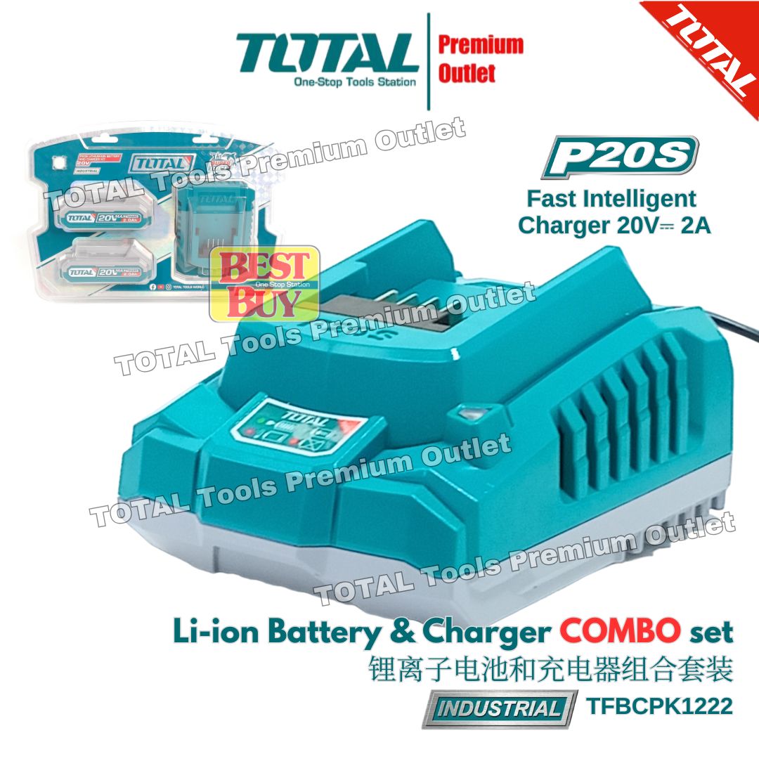 TOTAL Tools P20s 20V Series Li-ion Battery COMBO Set 2.0Ah 2 Pcs, Fast ...