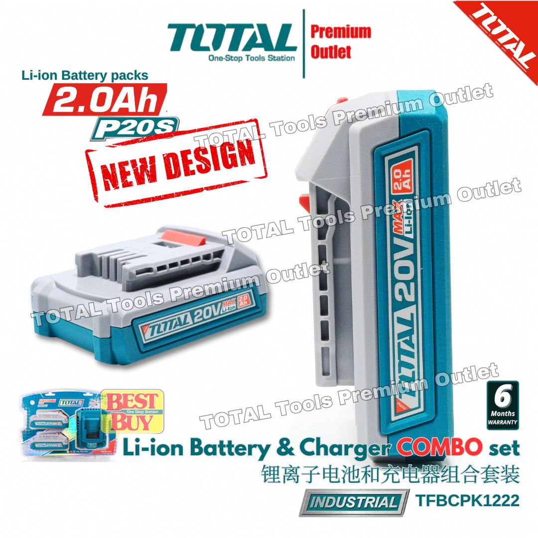 TOTAL Tools P20s 20V Series Li-ion Battery COMBO Set 2.0Ah 2 Pcs, Fast ...
