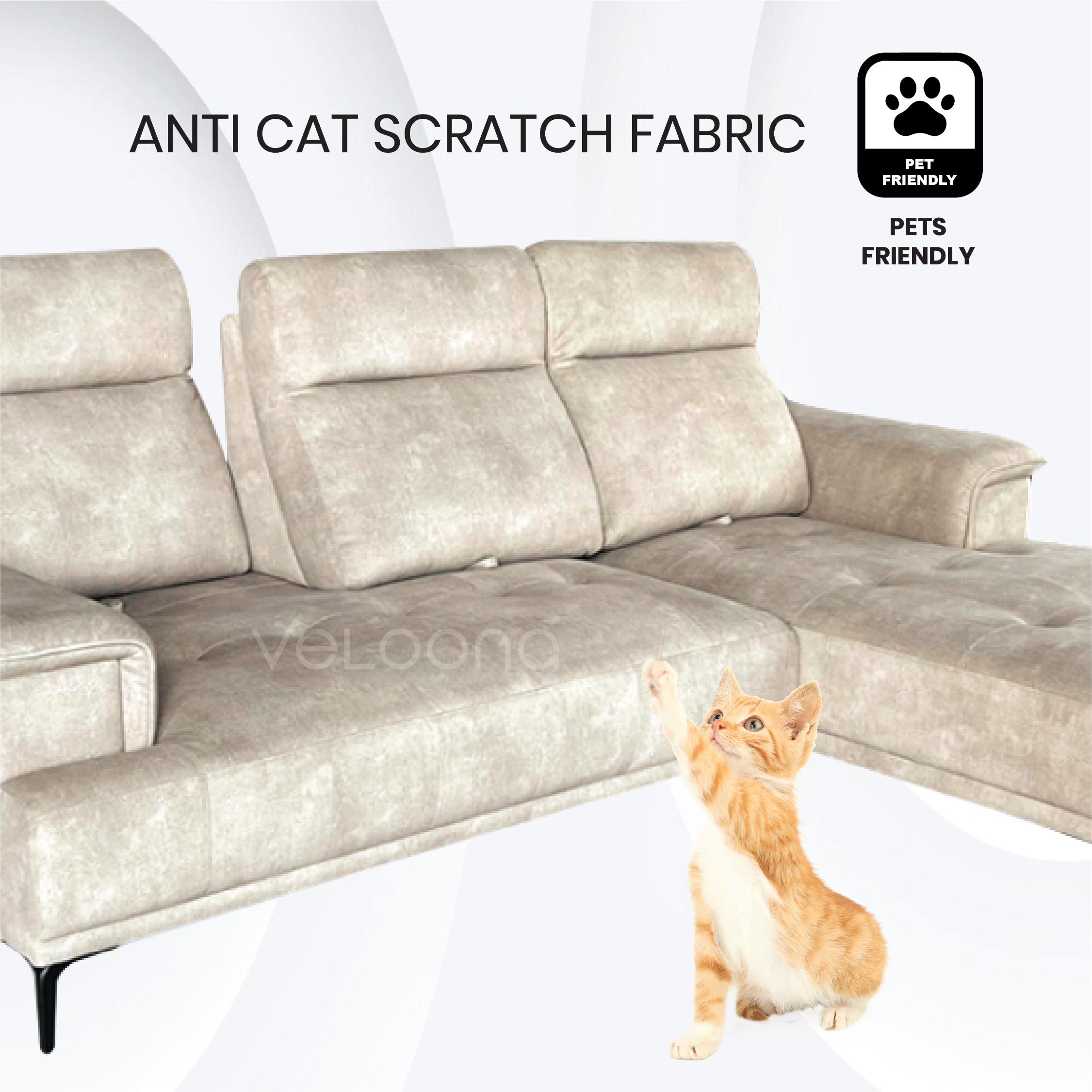 Veloona Sofa Modena Adjustable L Shape PUSH BACK EASY CLEAN FABRIC VELVET/PETS FRIENDLY/L SHAPE ...
