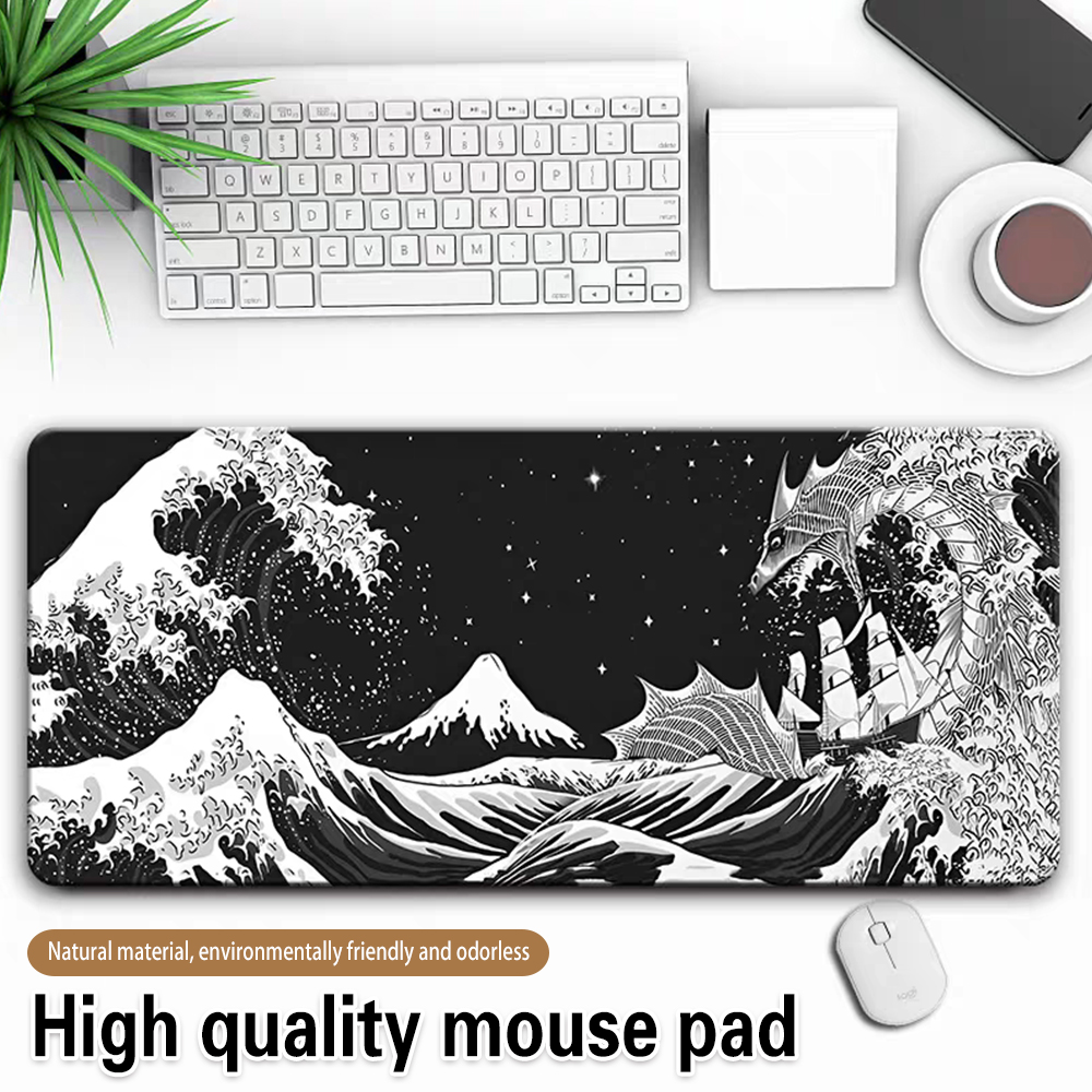 Black and White Japanese Wave Dragon Gaming Mouse Pad - Abstract Mat ...