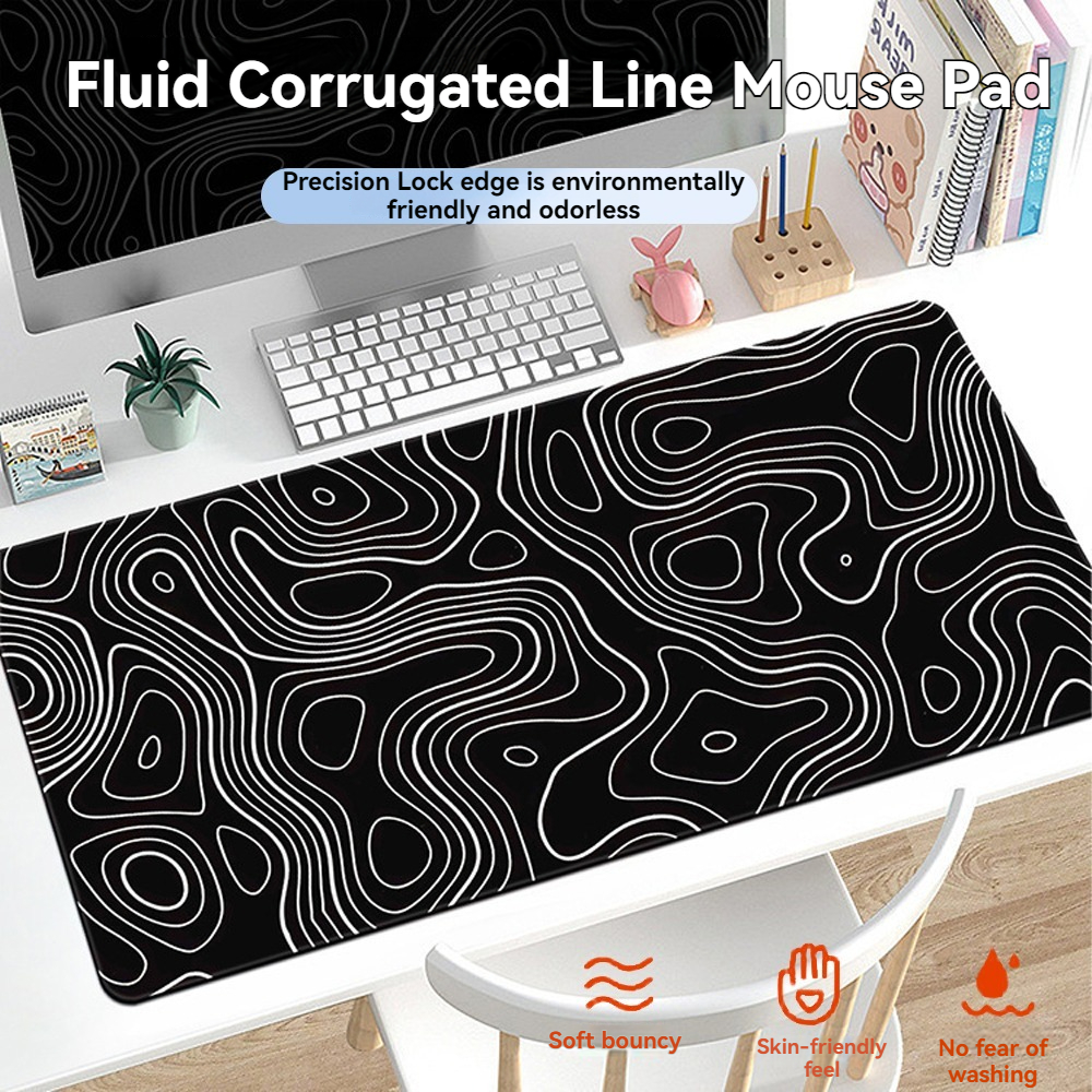 Black and White Japanese Wave Dragon Gaming Mouse Pad - Abstract Mat with Stitched Edges - Desk ...