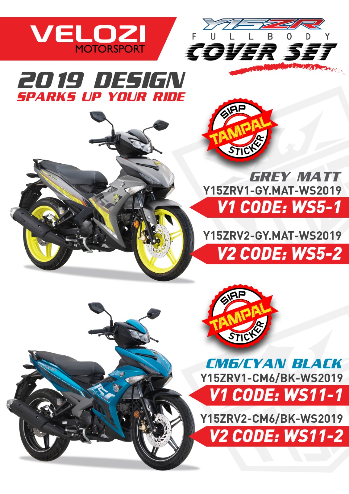 COVERSET Y15 Y15ZR V1 V2 GREY MATT 2019 STRIPE SIAP TAMPAL BODYSET ...