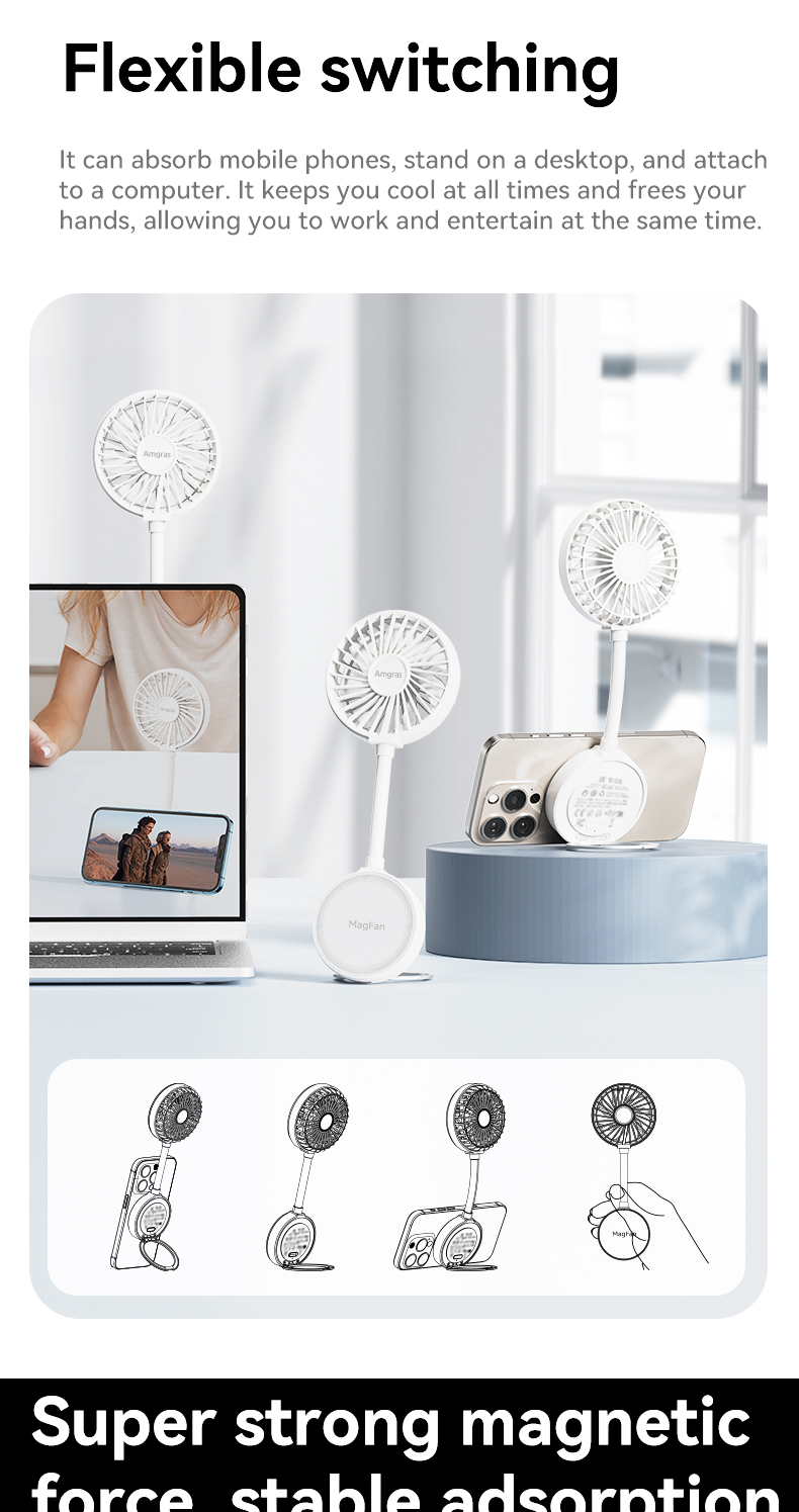 Amgras MagFan mobile phone magnetic fan portable desktop bracket kipas ...