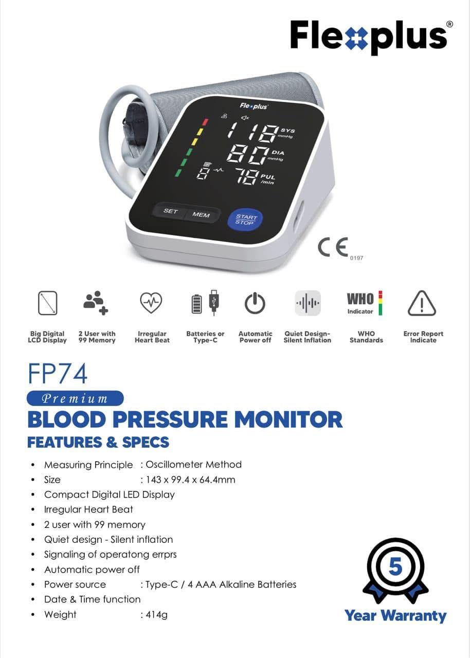 FLEXPLUS PREMIUM BLOOD PRESSURE MONITOR FP74 1UNIT - 5YEAR WARRANTY ...