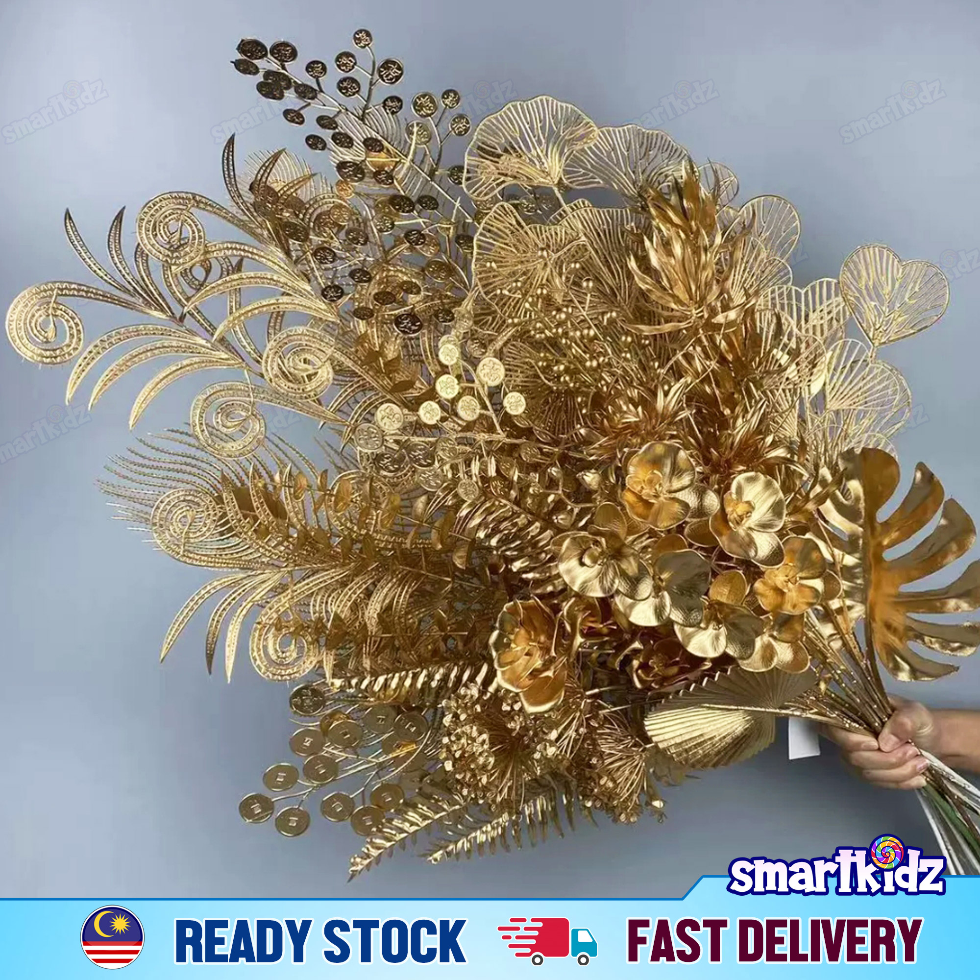 Gold Artificial Leaves & Flower CNY Decor - Lotus Ginkgo Persian ...