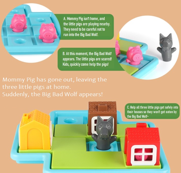 Three Little Pigs and Big Bad Wolf Board Game Smart Puzzle Game ...