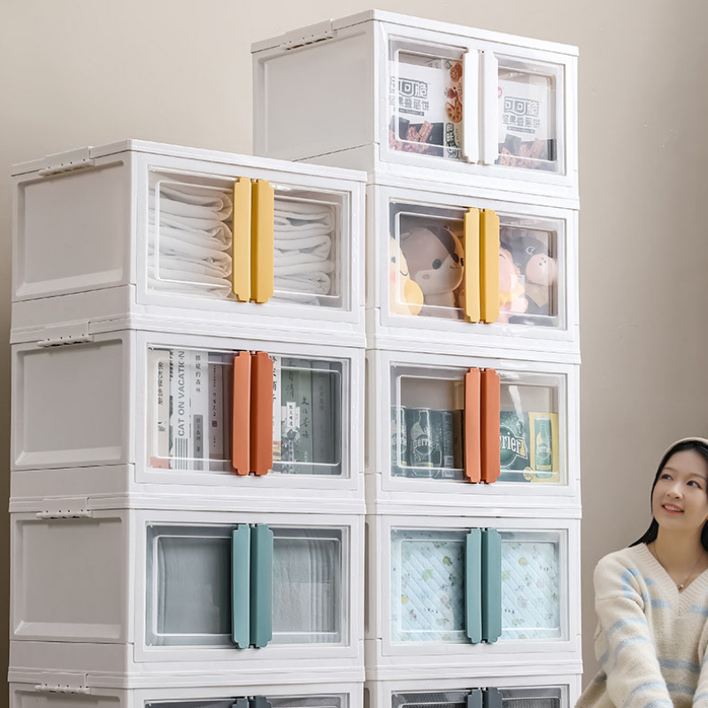 Stackable Two Door Storage Box Foldable Storage Cabinet Rack Plastic ...