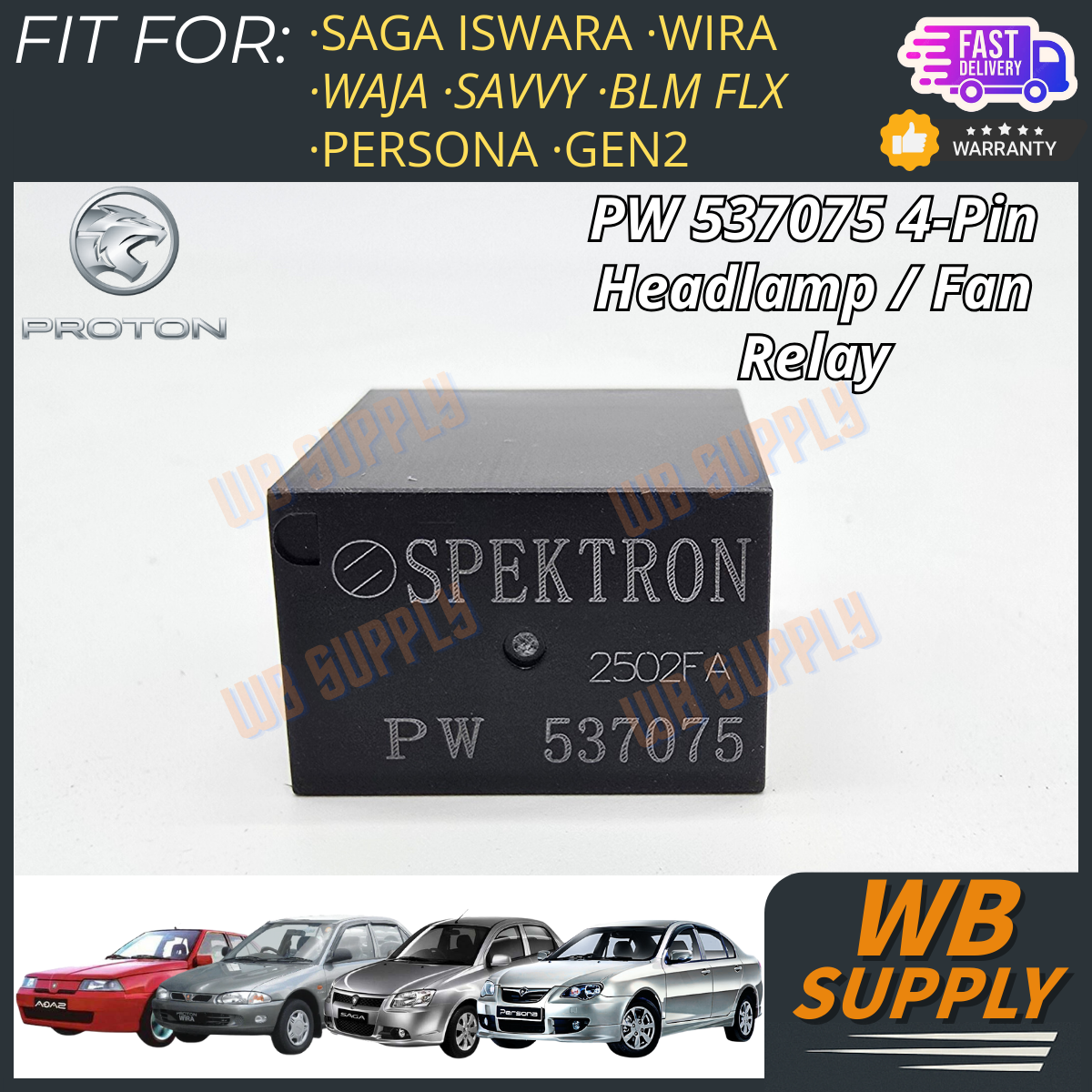 【SPEKTRON】ORIGINAL PROTON HEAD LAMP POWER FAN RELAY 4 PIN (PW537075 ...