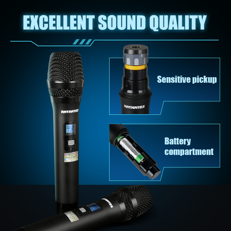 RAYHAYES Professional Wireless Microphone Heavy Duty UHF 200 CHANNEL ...