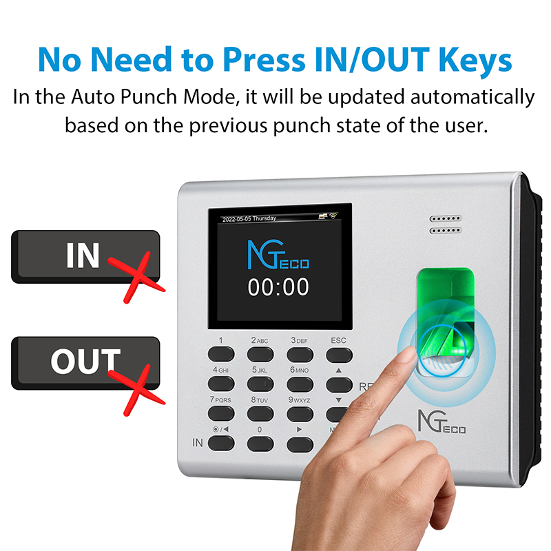 NGTeco K4 Attendance Machine Biometrics Fingerprint Time Absence Machine Built-In Battery With ...