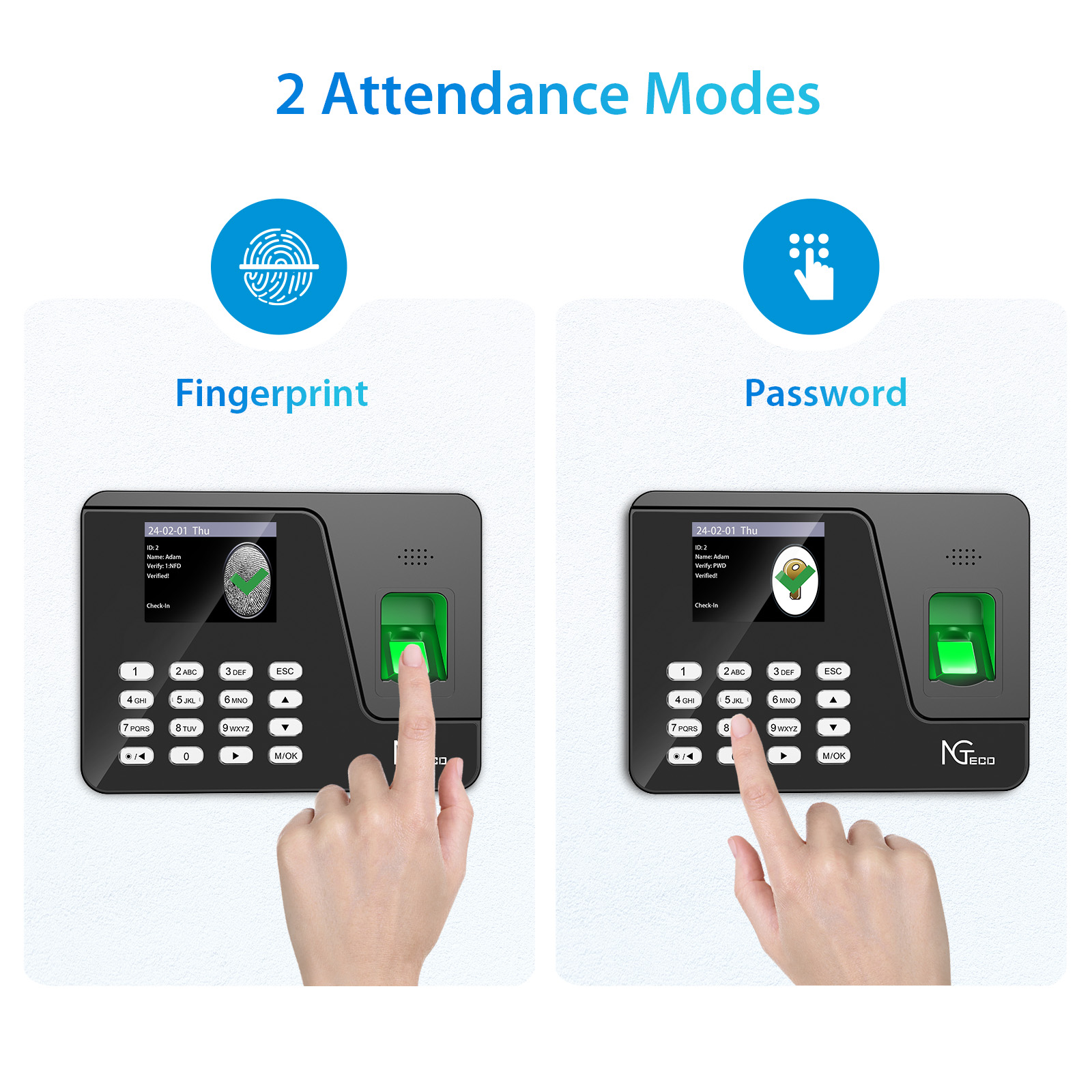 NGTeco 1000 User Fingerprint Time Attendance Machine Punch Card Machine Biometric Thumbprint ...
