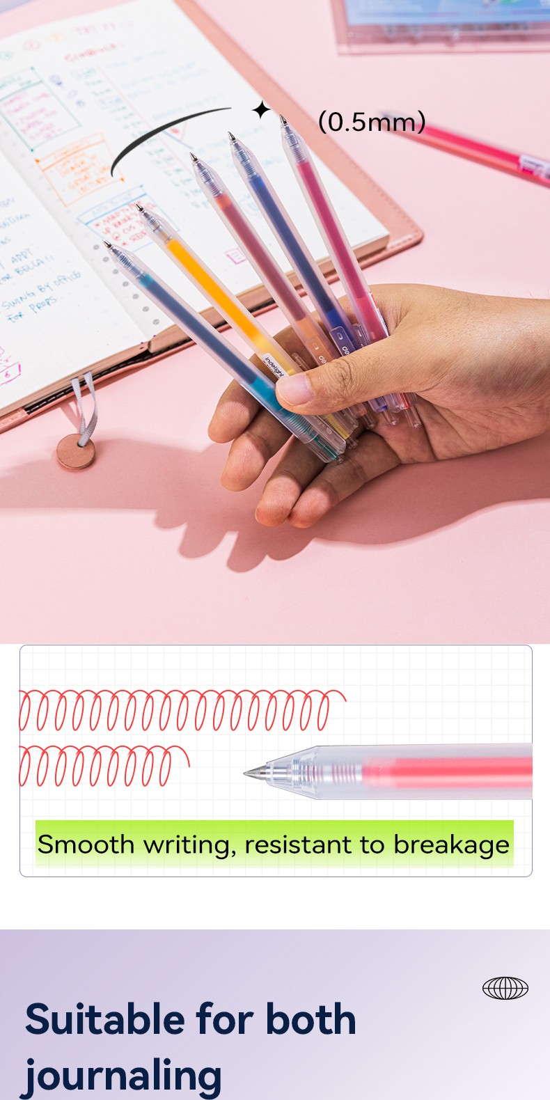 Deli Delight Gel Pen Multiple Colour Pens 0.5mm Smooth Writing Bright ...