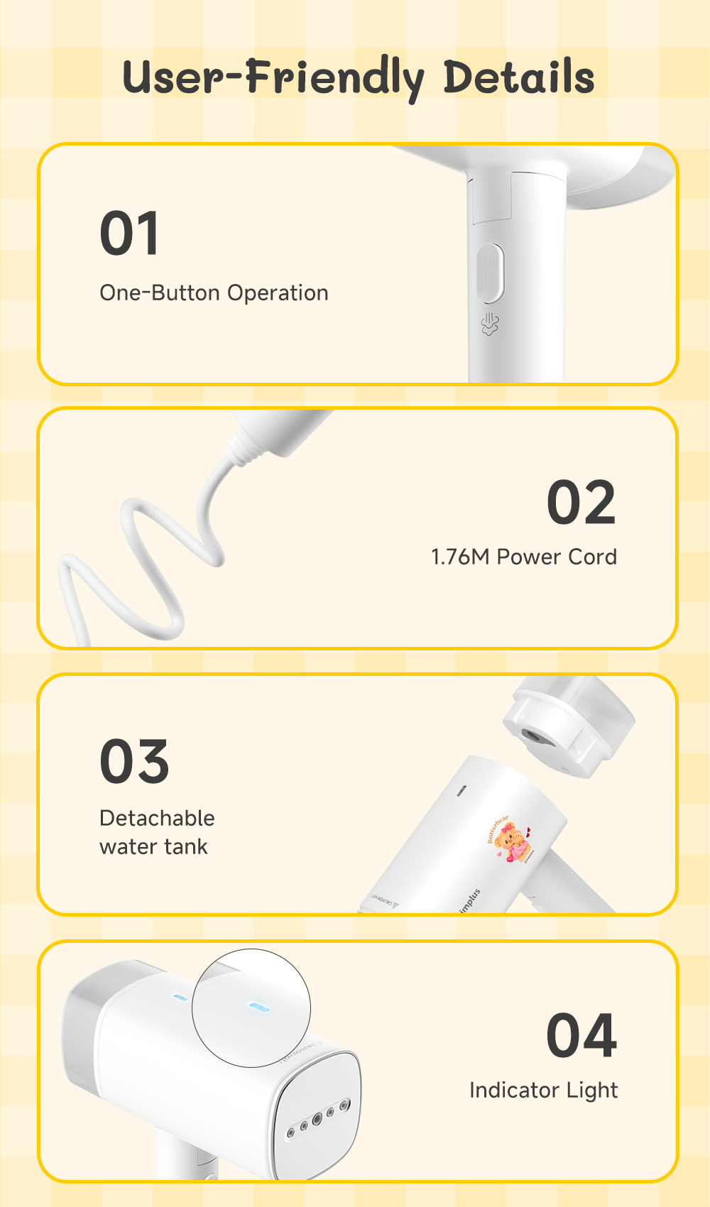 【Simplus×Butterbear】1200W Portable Handheld Iron Garment Steamer 180ML ...