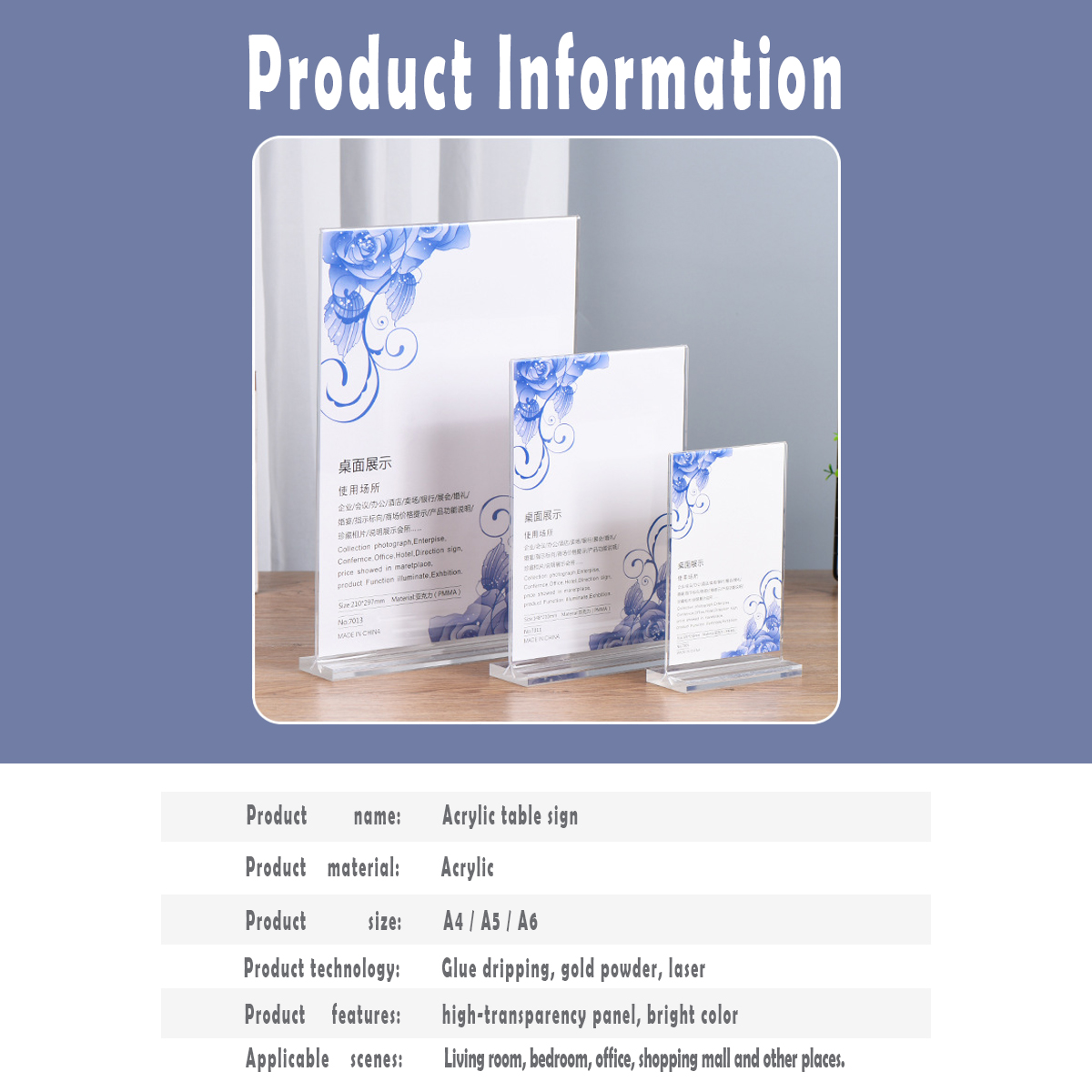 A6 A5 A4 Acrylic Menu Display Stand Double Side Clear Desk Display T ...
