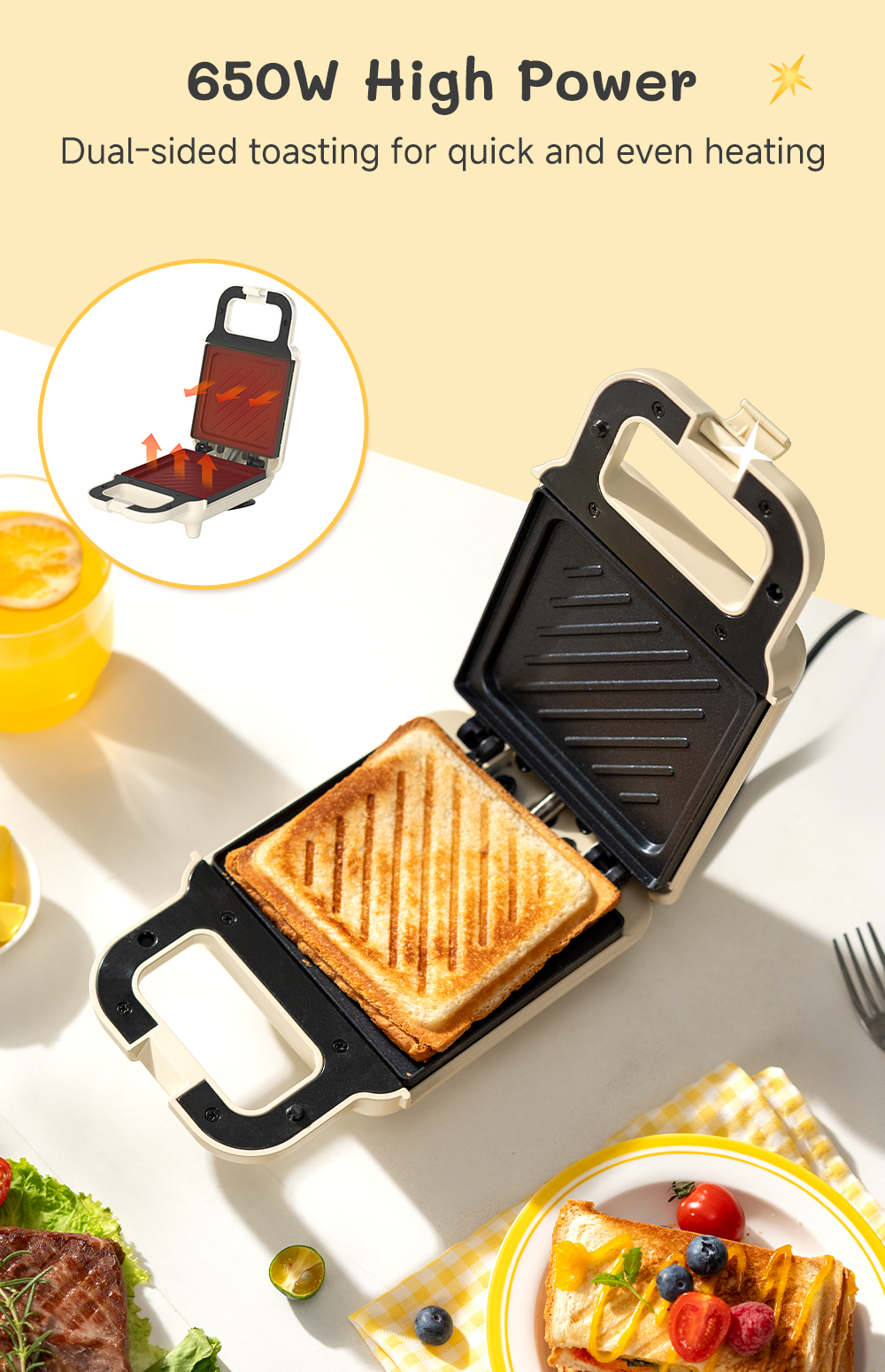 【Simplus×Butterbear】650W Sandwich Maker Breakfast Toast Maker Overheat ...