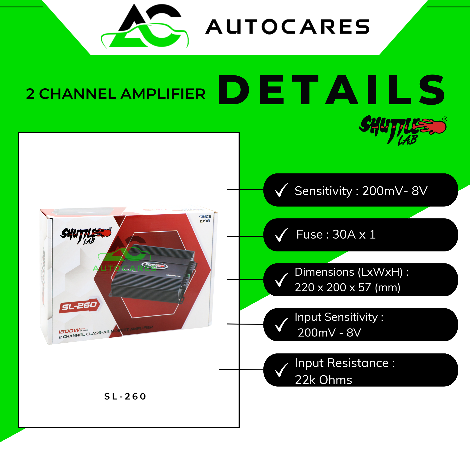 SHUTTLE LAB SL-260 | 2 Channel Power Amplifier MOSFET 2CH Amplifier 1800W 2CH Car Amplifier Car ...