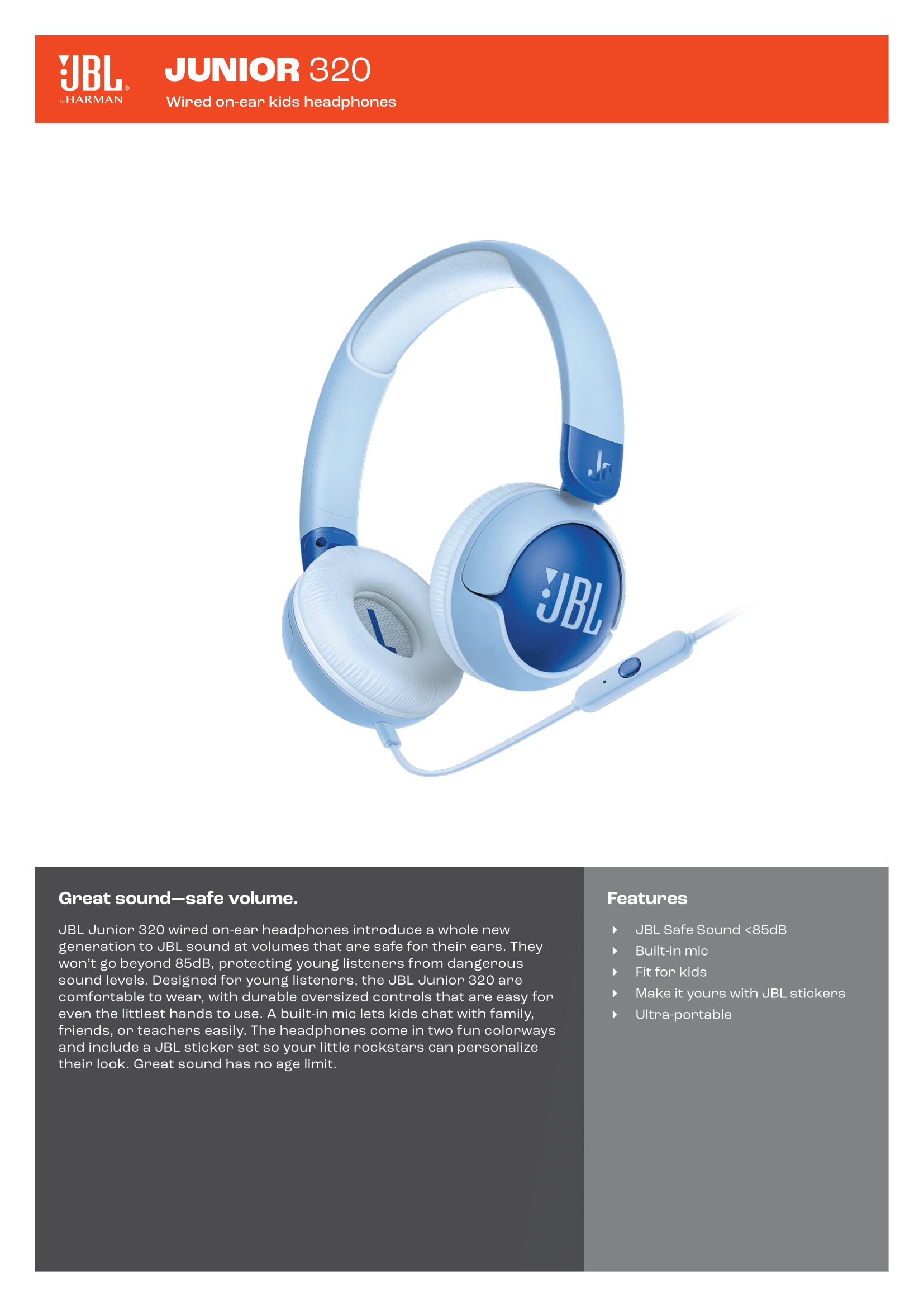 JBL Jr310 Kids Jr320 Junior on-ear Headphones - Designed for kids ...