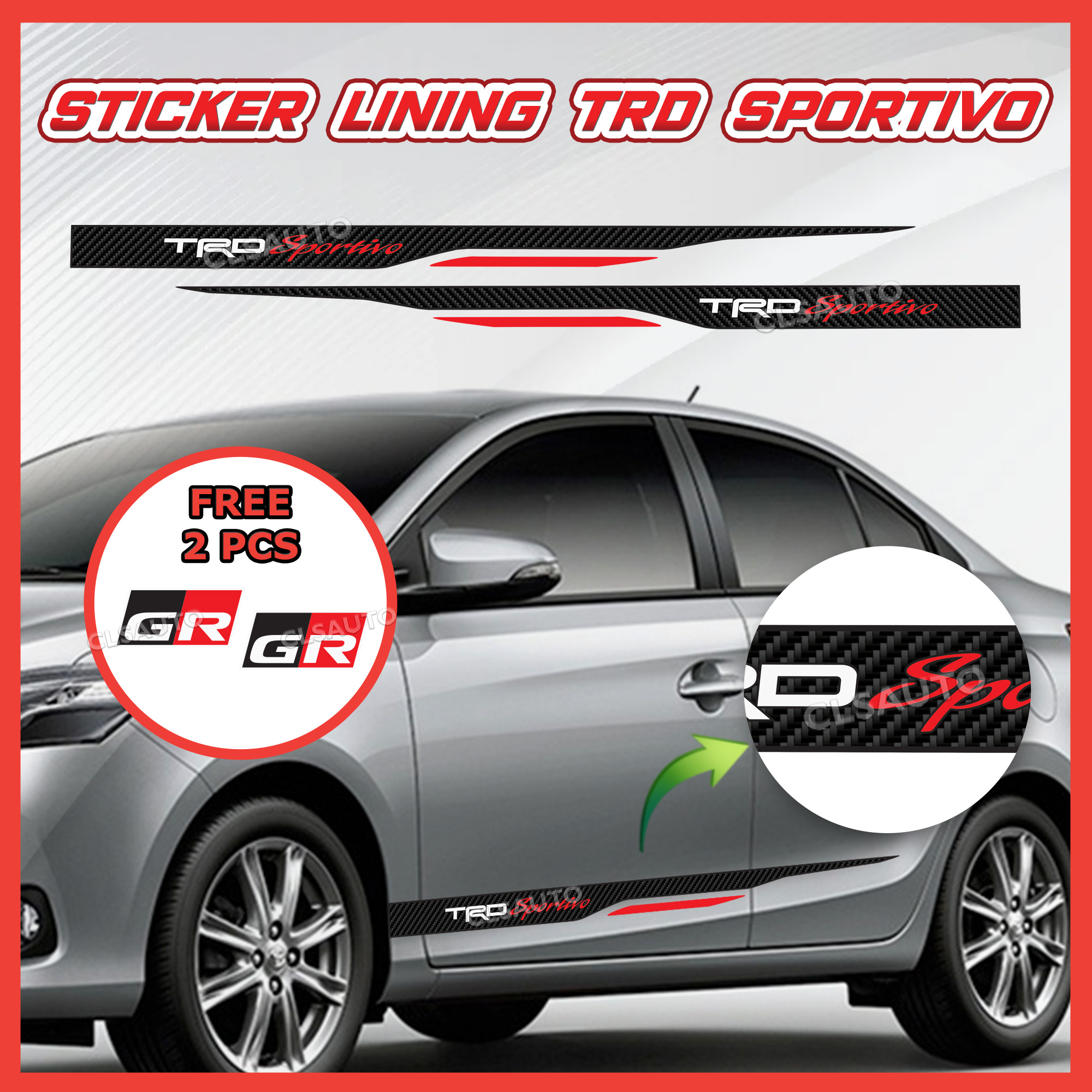 Toyota Vios Sticker TRD Sportivo GR Sport Car Side Body Lining Decal ...