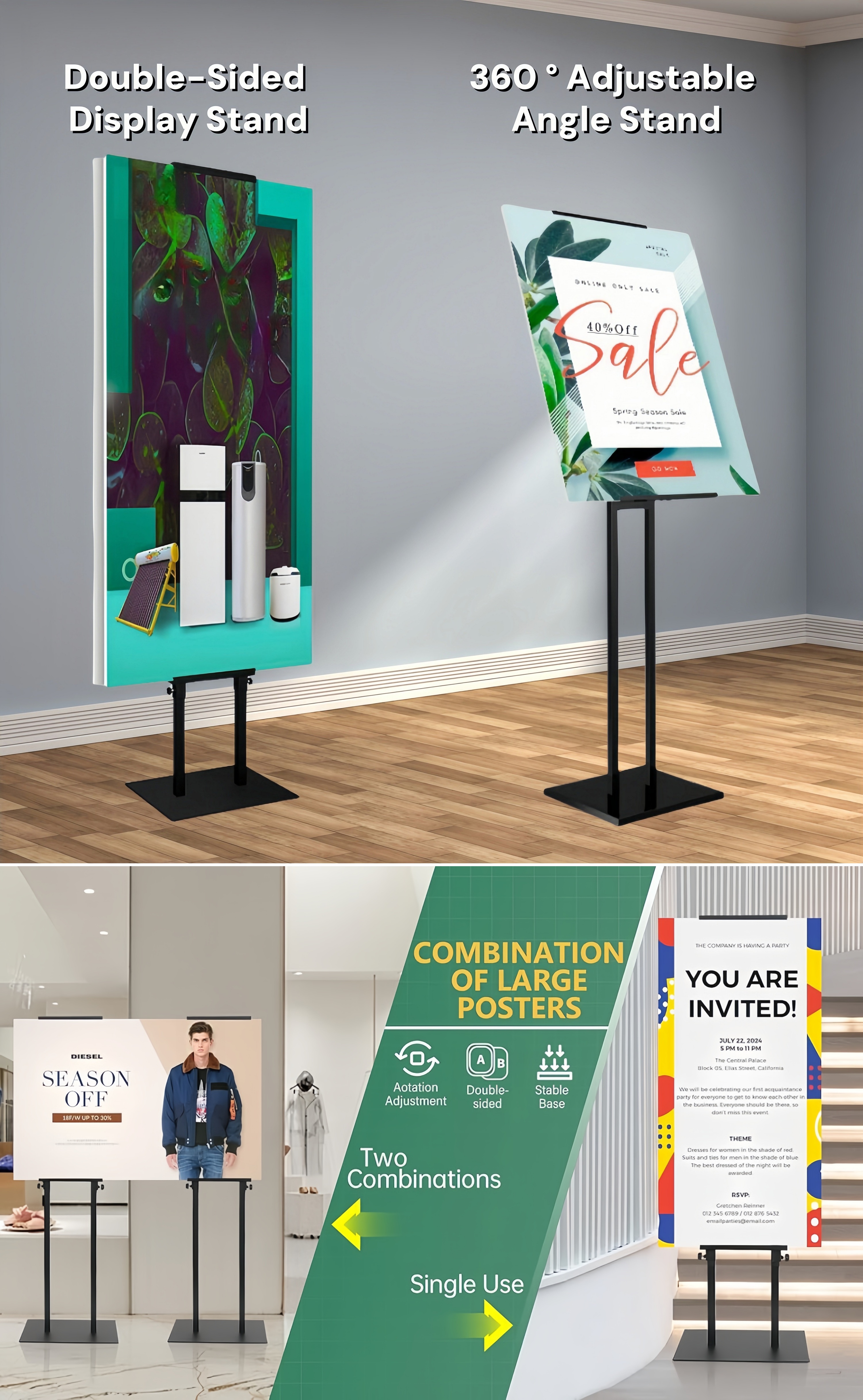 Adjustable Height Metal Poster Display Stand Foamboard Poster Display ...