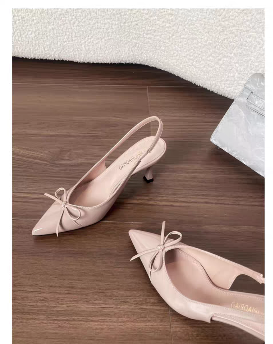Women's Pointed Toe High heel Shoes with Bow Mixed in Shiny Leather ...