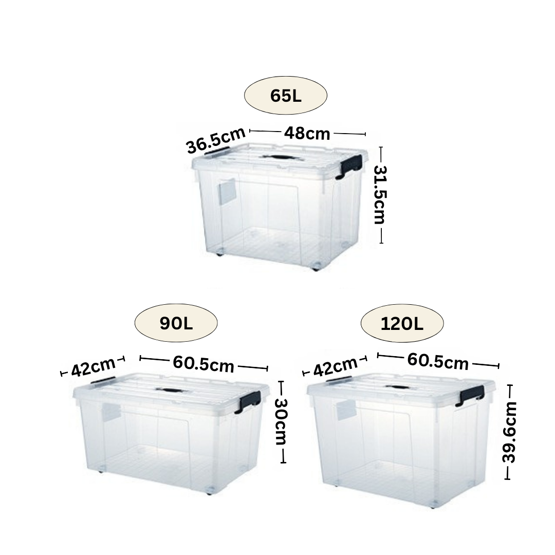 Kotak Simpanan Plastik Lutsinar (65L/90L/120L)dengan Roda-Clear Plastic ...