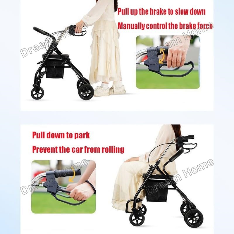 Folding Rollator Walker with Seat & Footrest Four-Wheeled Lightweight ...