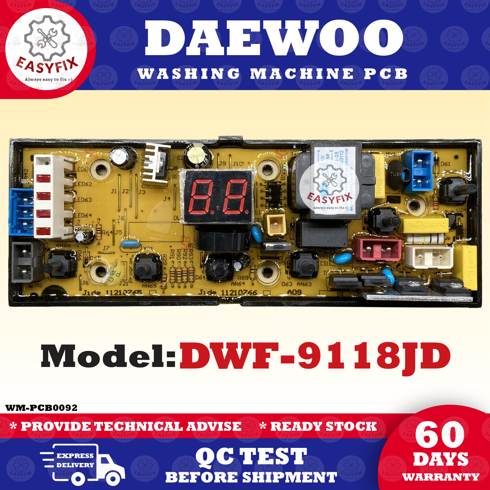 DWF-9118JD DAEWOO WASHING MACHINE PCB BOARD (CONTROL BOARD / PANEL ...