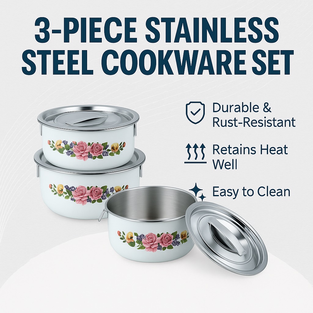 15/17/19cm Stainless Steel Cookware set with Lid/ Premium Cooking ...
