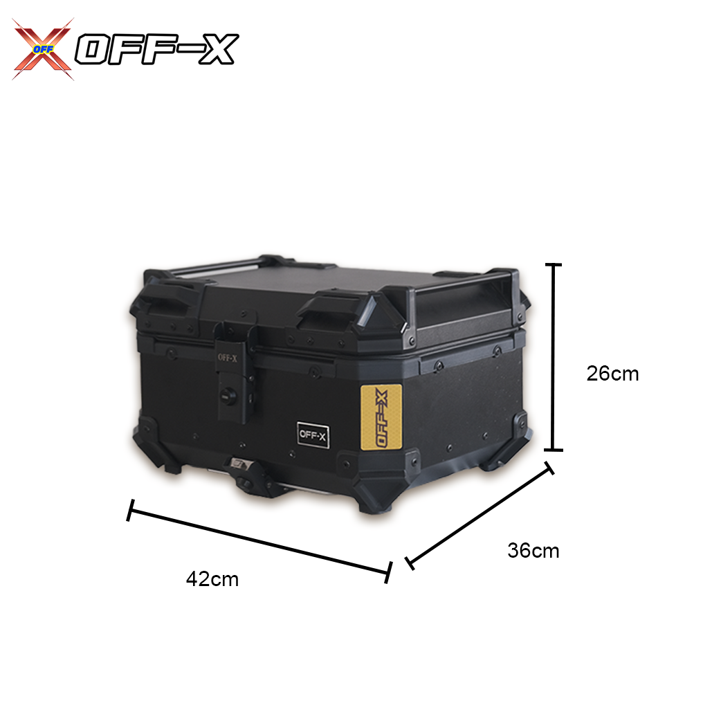 OFF-X Aluminium Motorcycle Top Box (28L/36L/45L/55L/65L) - Free Back ...