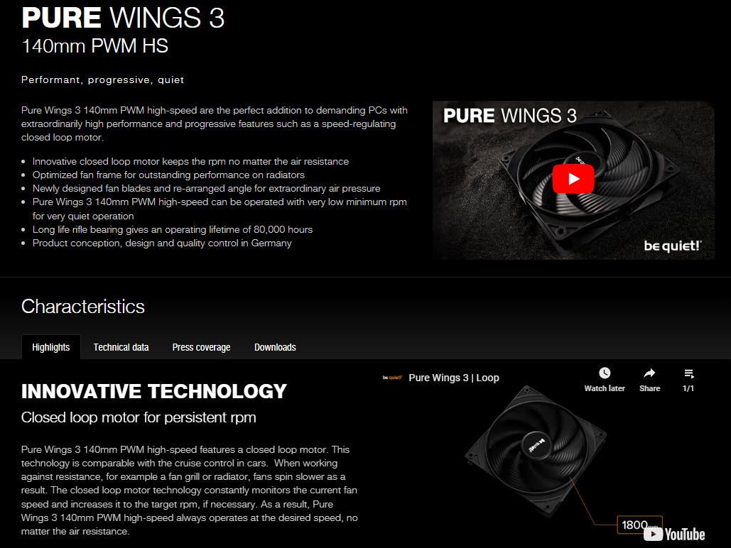 BE QUIET! Pure Wings 3 12CM 14CM 120mm / 140mm PWM Casing Fan BL105 BL109 Silent Cooling 3-Pin ...