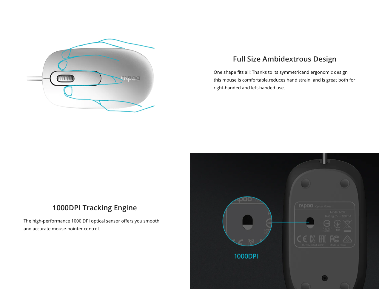 Rapoo N200 Wired Optical mouse Black | Shopee Malaysia