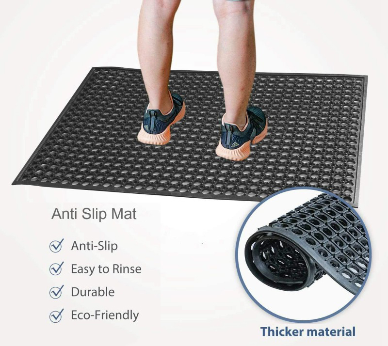 Black Rubber Floor Mat Large Non-Slip Anti Grease Mat Water Drain Chef ...